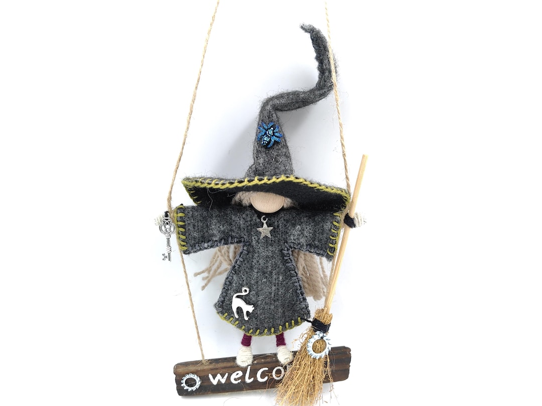 Welcome Witch Doll Sign With Broom and Good Luck Charms Home Decor Gift ...