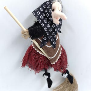 Good Luck Kitchen Witch Doll Flying on Broom, Baba Yaga Poppet Figurine ...