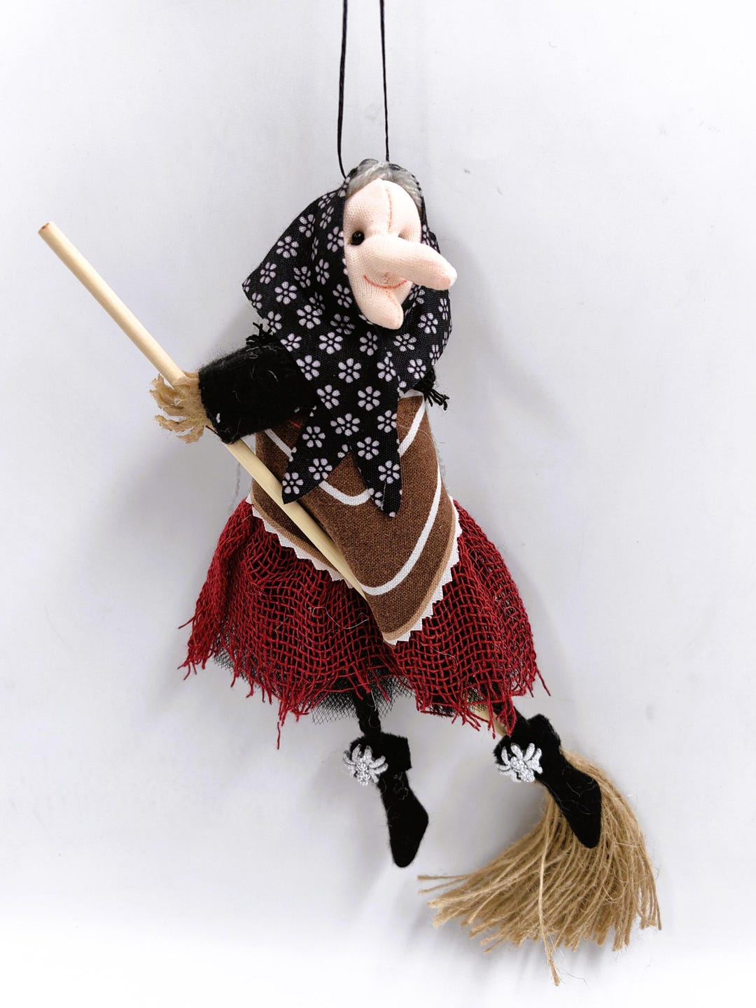 Good Luck Kitchen Witch Doll Flying on Broom, Baba Yaga Poppet Figurine ...