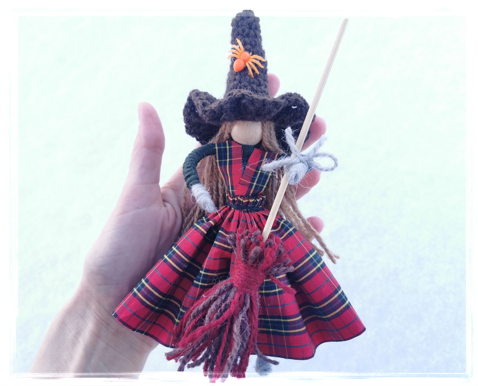 Wooden Witch on Broom Kitchen Witch Doll Flying Fairy Figurine Hedge ...
