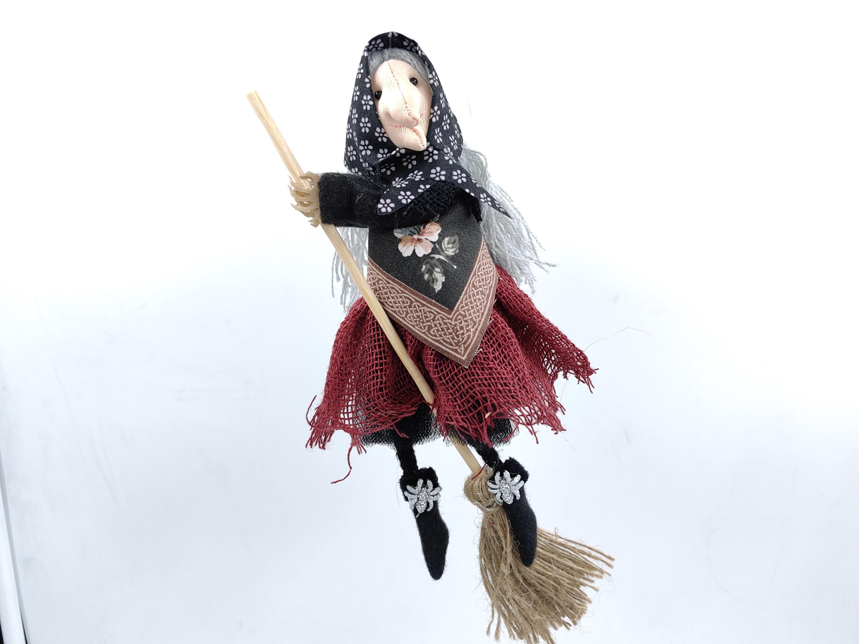 Good Luck Kitchen Witch Doll Flying on Broom, Baba Yaga Poppet Figurine ...