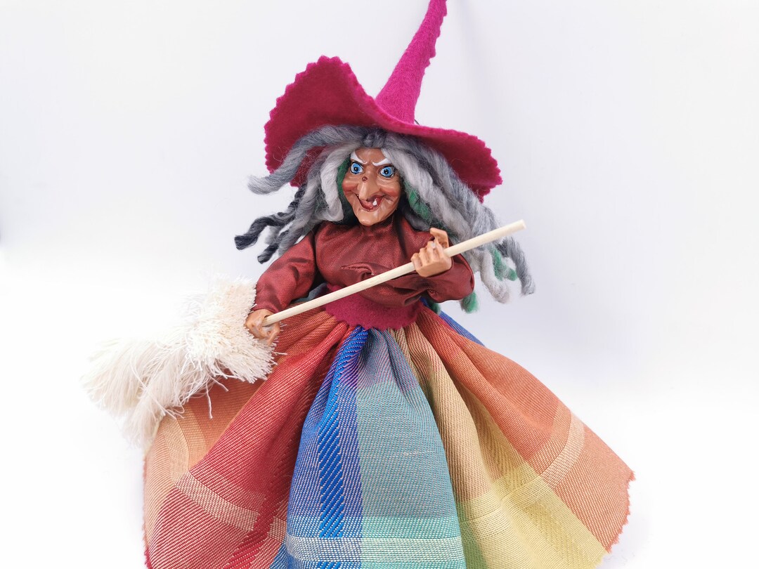Rainbow Witch Doll, Fairy Figurine Colorful, Handmade Wicked Witch ...