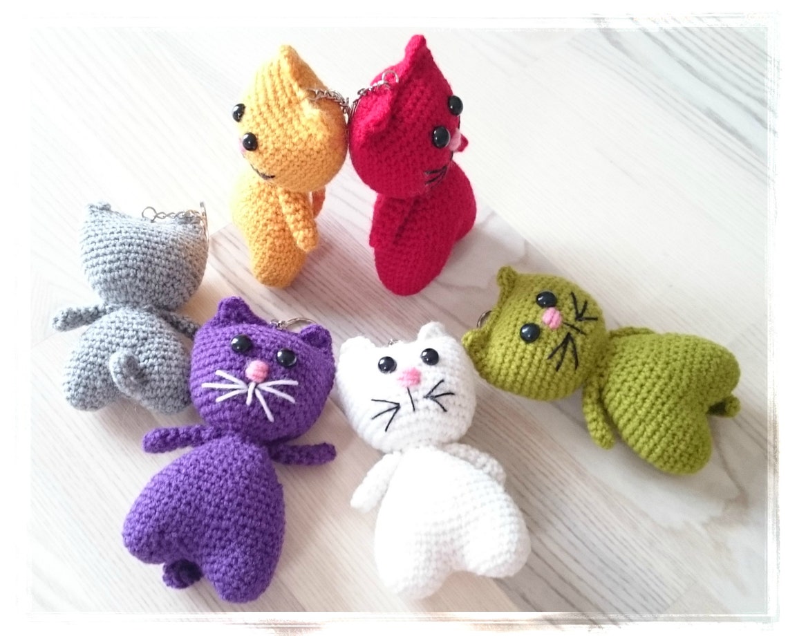 Cat Keychain Crochet Amigurumi Cat Keyring Kitty Key Holder - Etsy