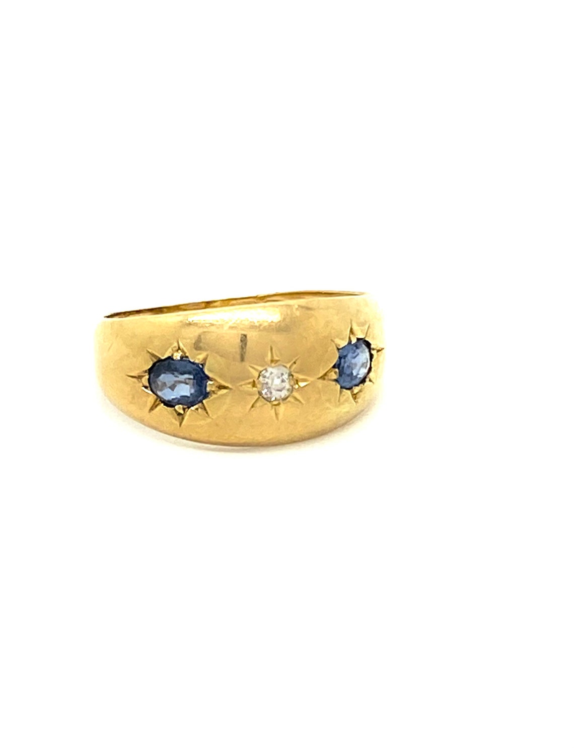 18ct SAPPHIRE DIAMOND GOLD Antique Star Set Ring Antique Gold Blue ...