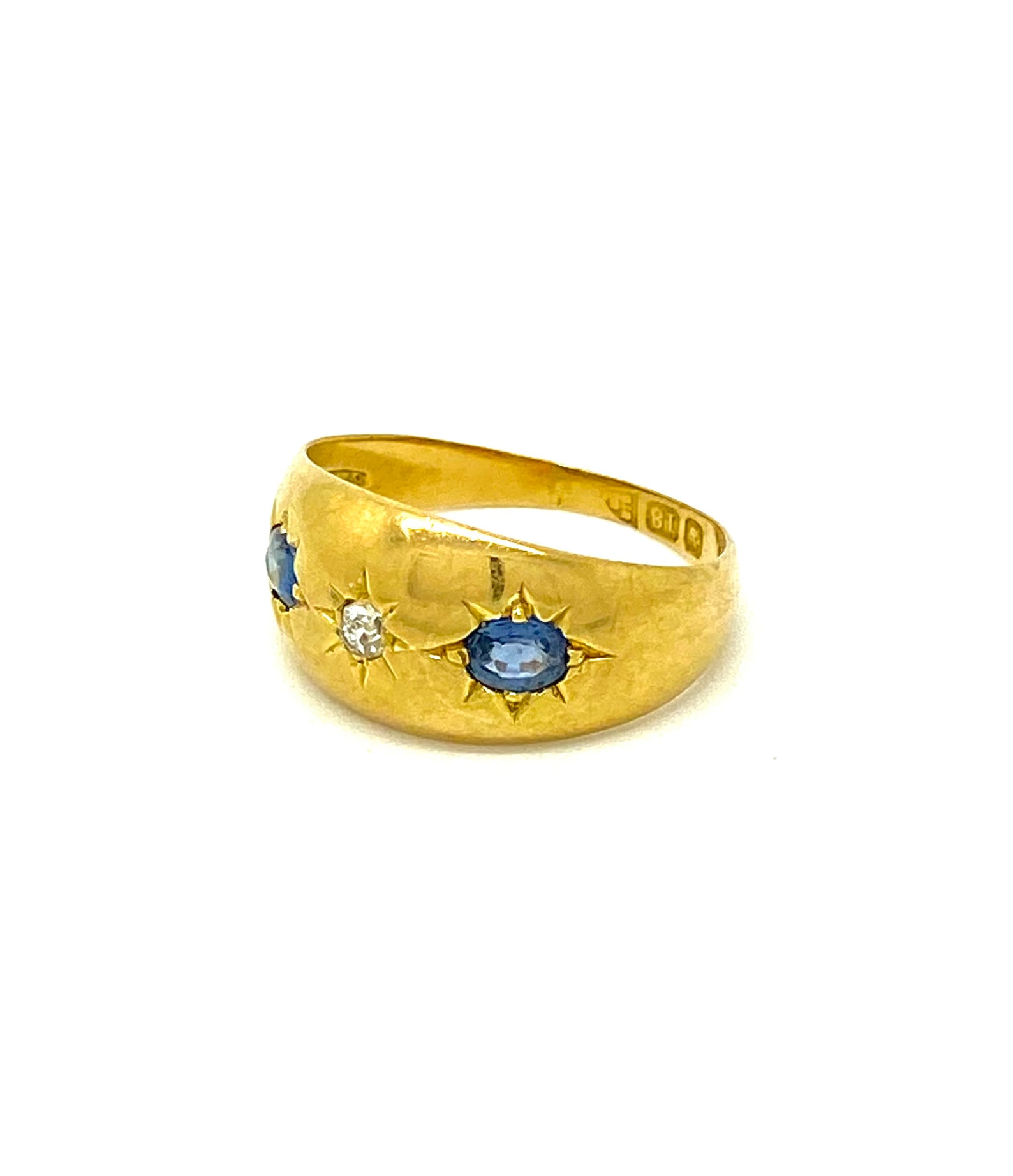 18ct SAPPHIRE DIAMOND GOLD Antique Star Set Ring Antique Gold Blue ...