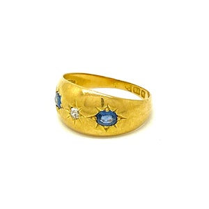 18ct SAPPHIRE DIAMOND GOLD Antique Star Set Ring Antique Gold Blue ...