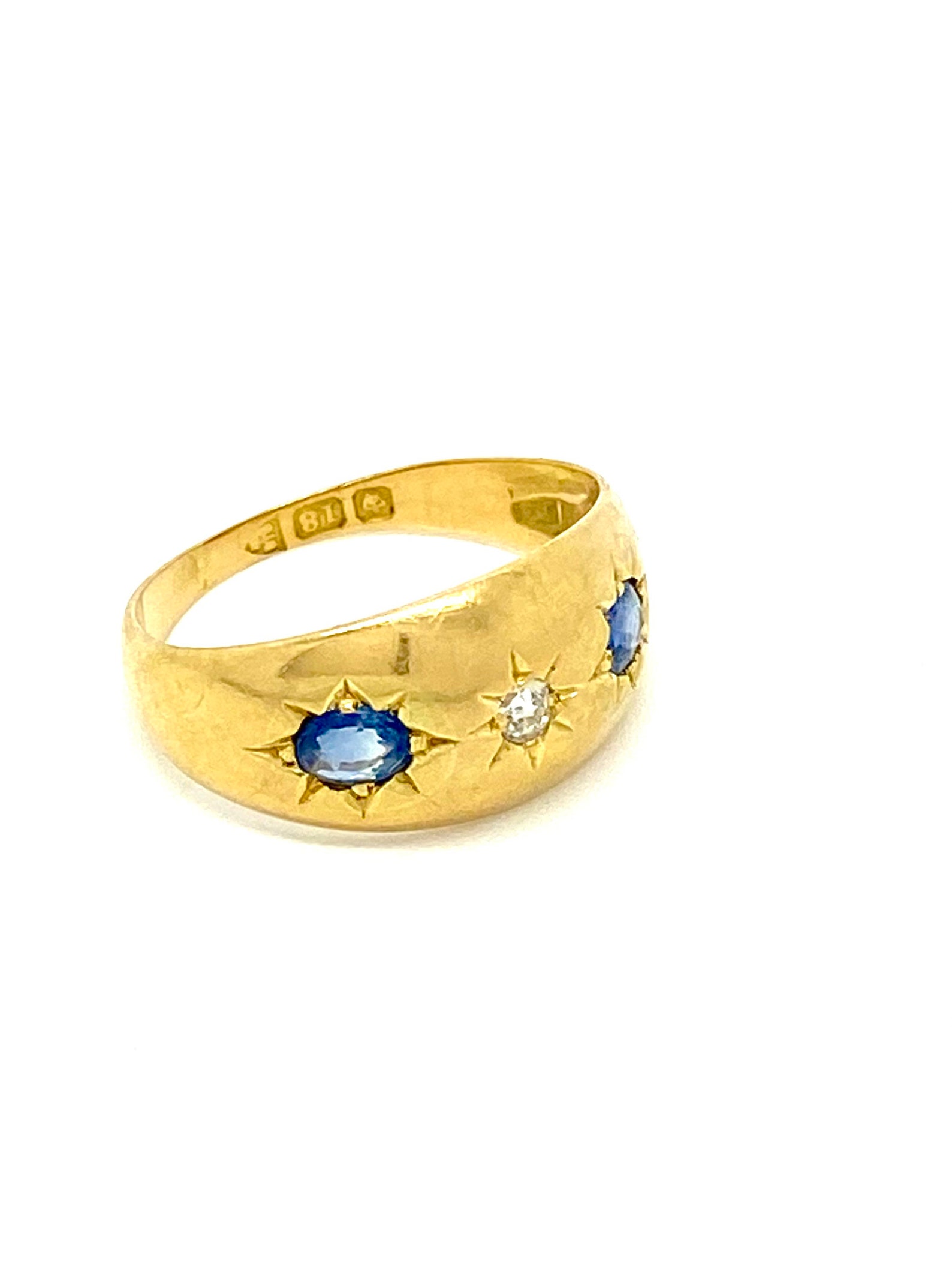 18ct SAPPHIRE DIAMOND GOLD Antique Star Set Ring Antique Gold Blue ...