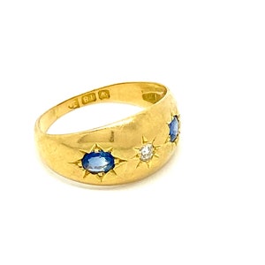18ct SAPPHIRE DIAMOND GOLD Antique Star Set Ring Antique Gold Blue ...