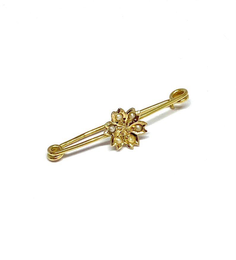 ANTIQUE GOLD BROOCH Seed Pearl Flower Pin Hallmarked 9ct Gold Victorian ...