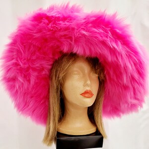 Custom OVERSIZED Fuchsia Faux Fur Festival Hat / Floppy Hat / Big Brim ...