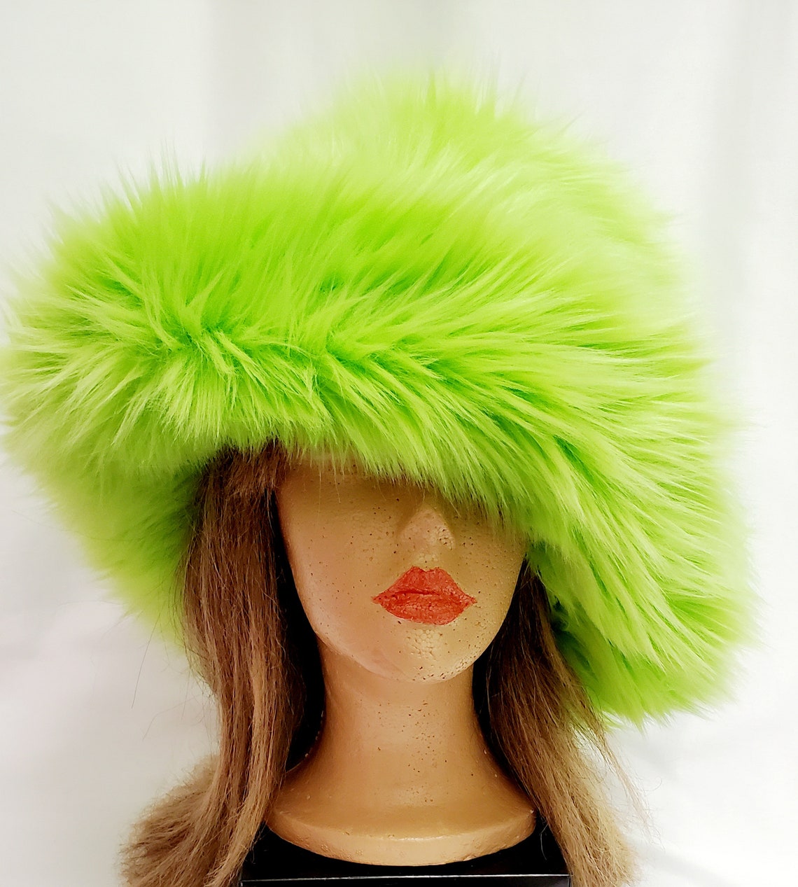 Lime Green Faux Fur Bucket Hat / Floppy Hat / Festival Hat / Fuzzy Fur ...