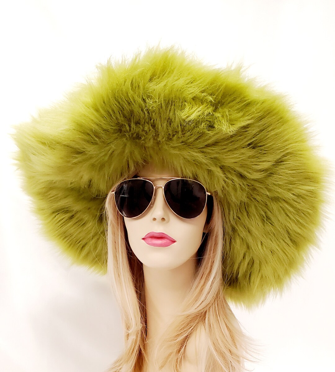Custom OVERSIZED Moss Green Faux Fur Festival Hat / Floppy Hat / Fuzzy ...