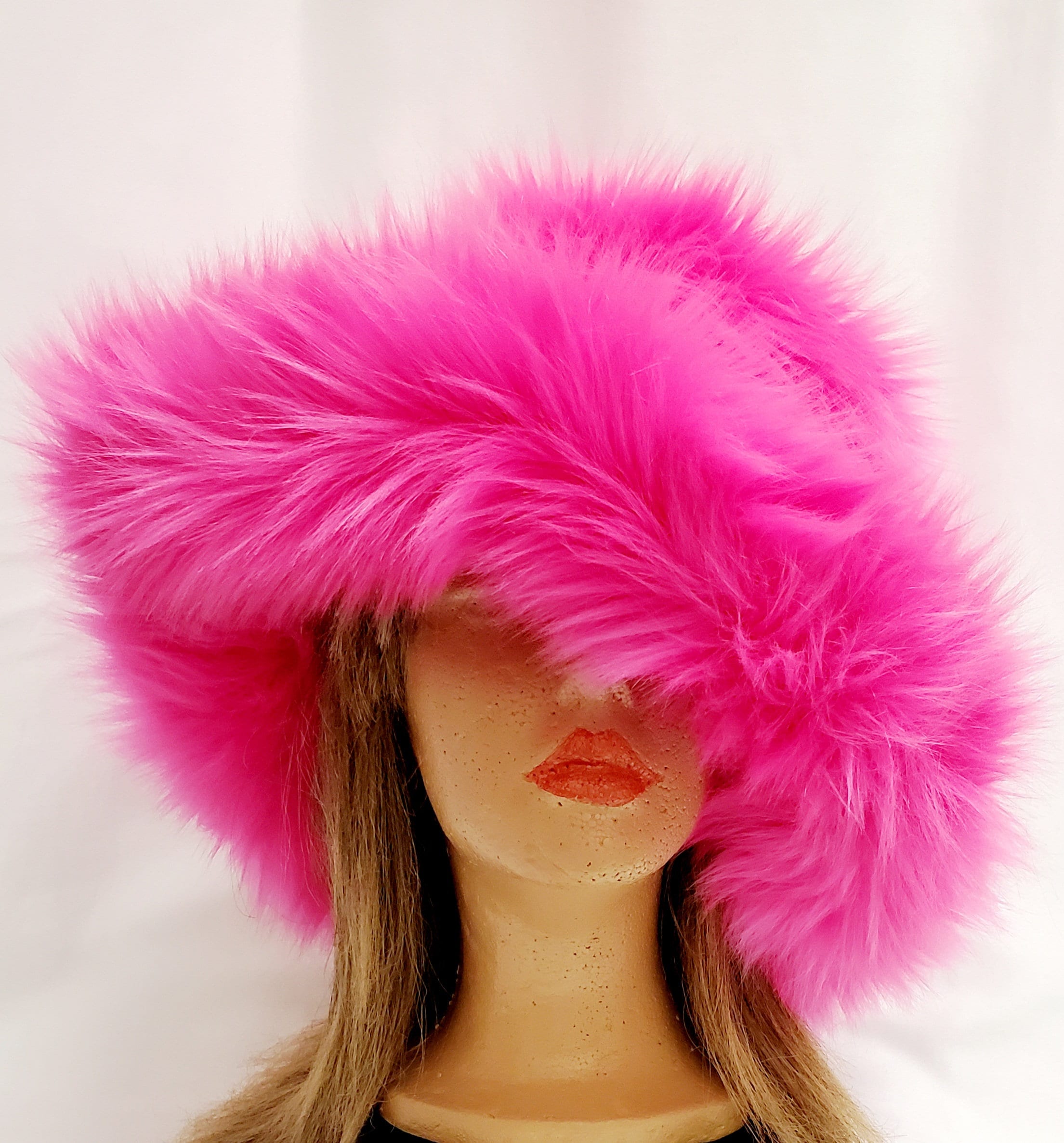 Fuchsia Faux Fur Bucket Hat / Bright Pink Shag Hat / Festival Hat ...