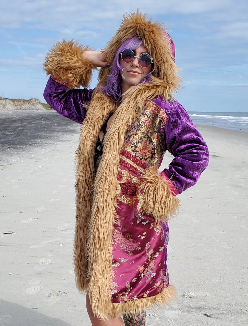 The Purple Mongolian Faux Fur Patchwork Brocade Reversible - Etsy