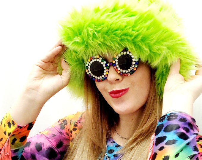 Lime Green Faux Fur Bucket Hat / Floppy Hat / Festival Hat / Fuzzy Fur ...