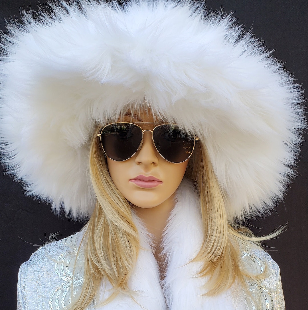 Custom OVERSIZE White Faux Fur Festival Hat / Floppy Hat / Fuzzy Fur ...