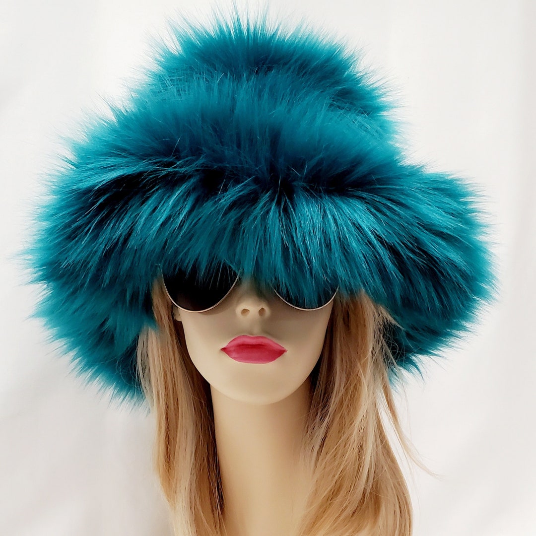 Teal Faux Fur Bucket Hat / Floppy Hat / Festival Hat / Fuzzy Fur Hat ...
