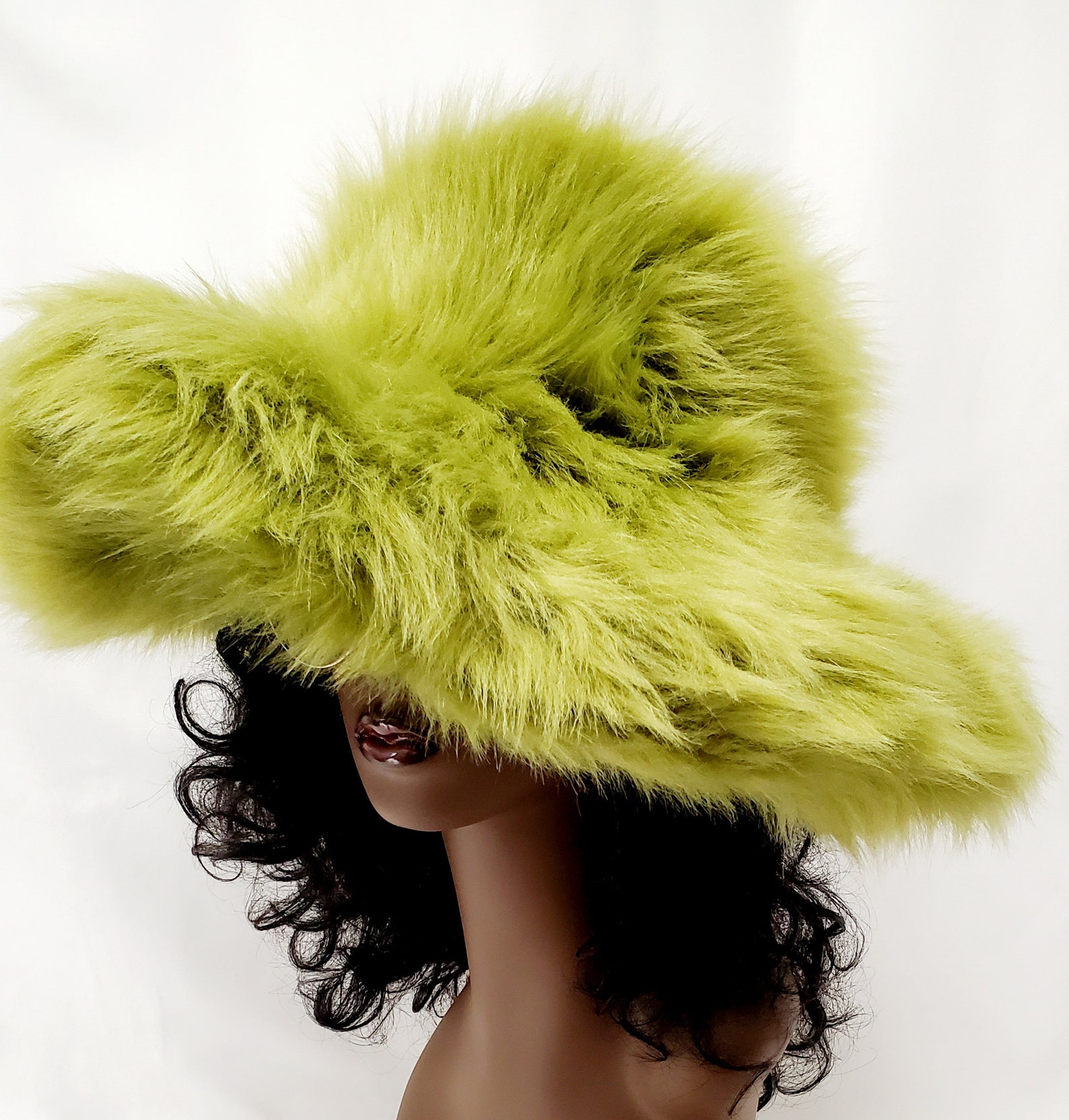 Custom OVERSIZED Moss Green Faux Fur Festival Hat / Floppy Hat / Fuzzy ...