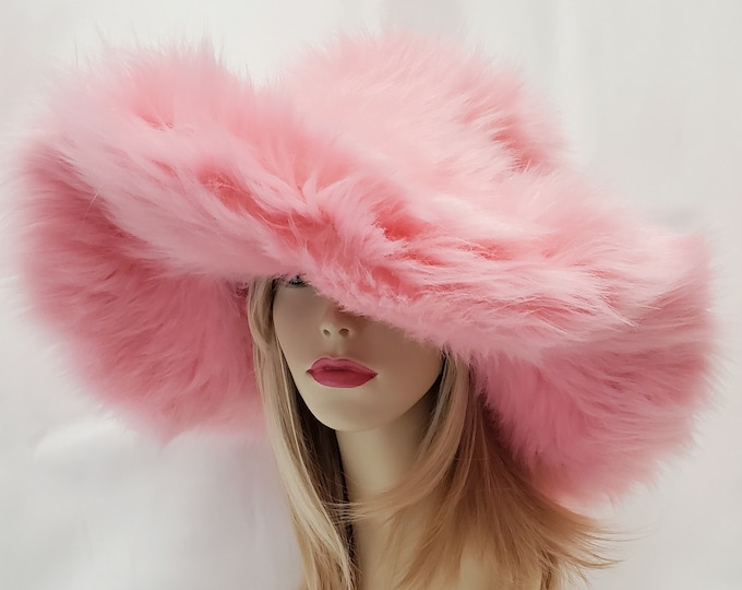 Custom Oversized PAMELA Pastel Pink Faux Fur Hat / Floppy Hat ...