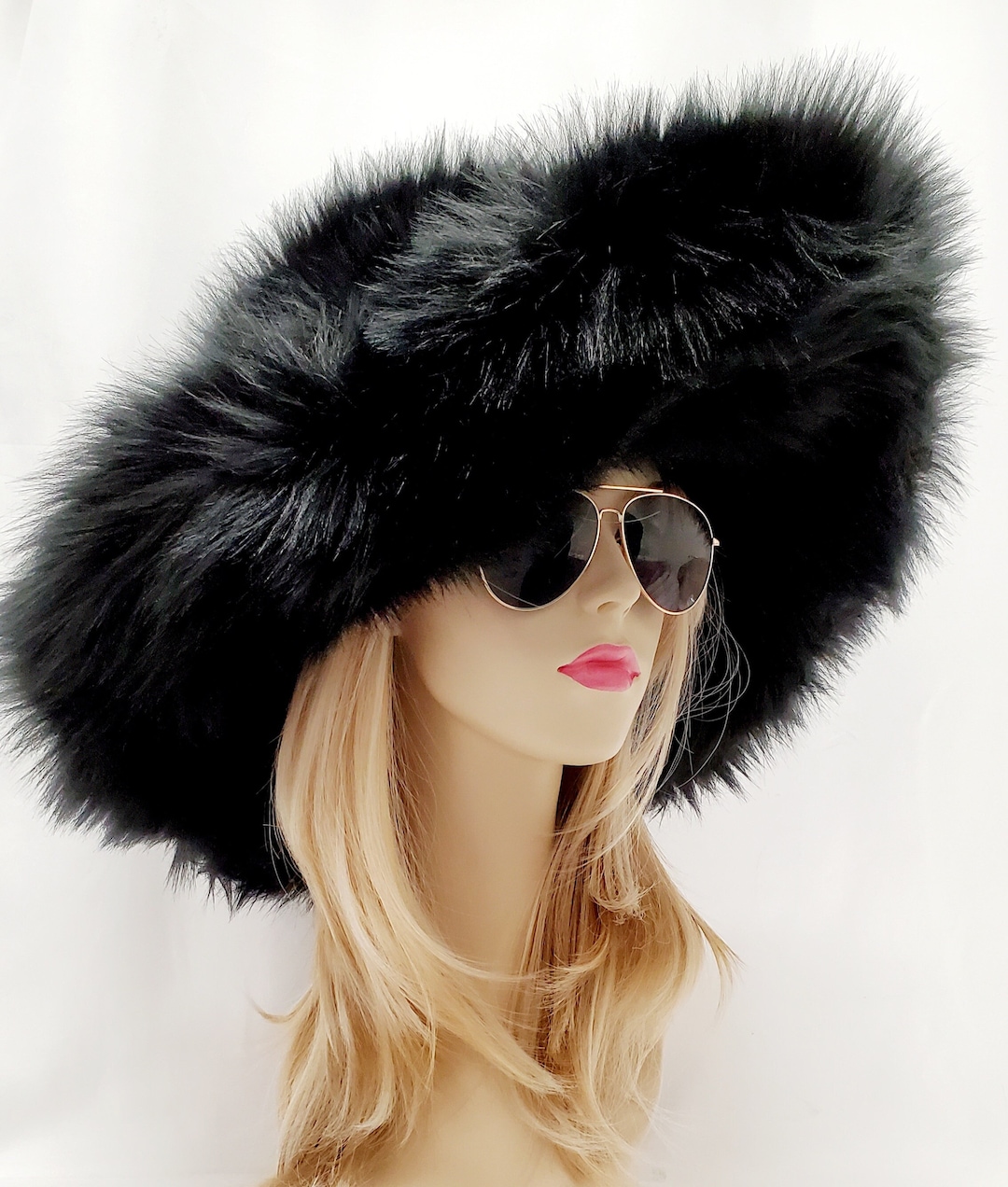 The Custom Black OVERSIZED Faux Fur Festival Hat / Big Brim Hat ...