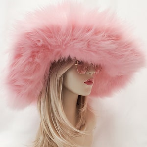 Custom Oversized PAMELA Pastel Pink Faux Fur Hat / Floppy Hat ...
