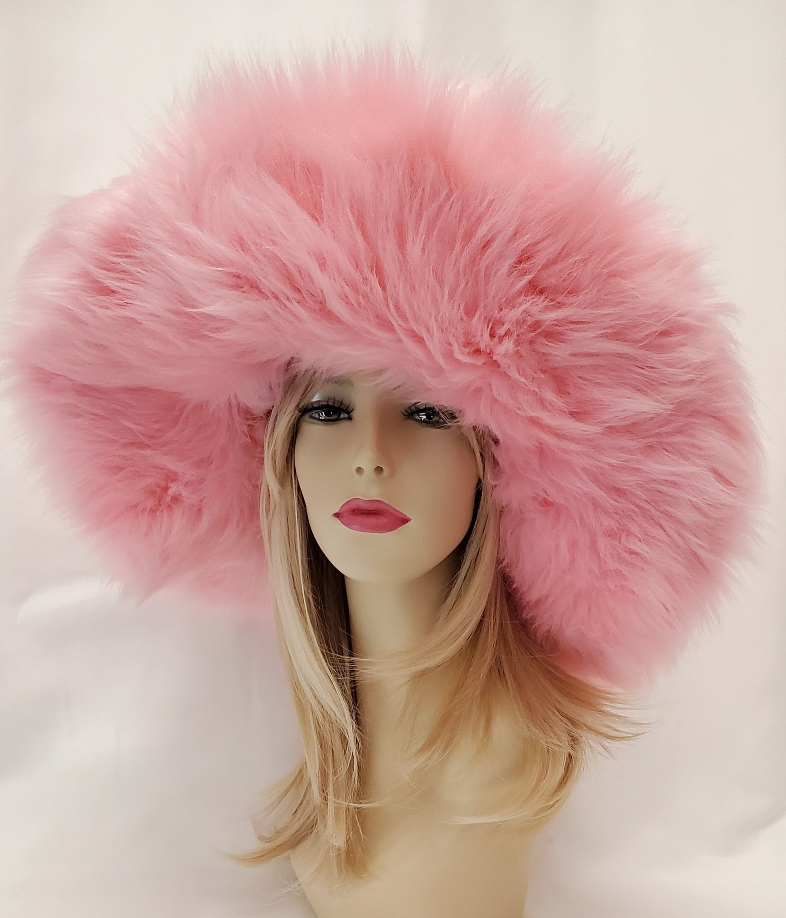 Custom Oversized PAMELA Pastel Pink Faux Fur Hat / Floppy Hat ...