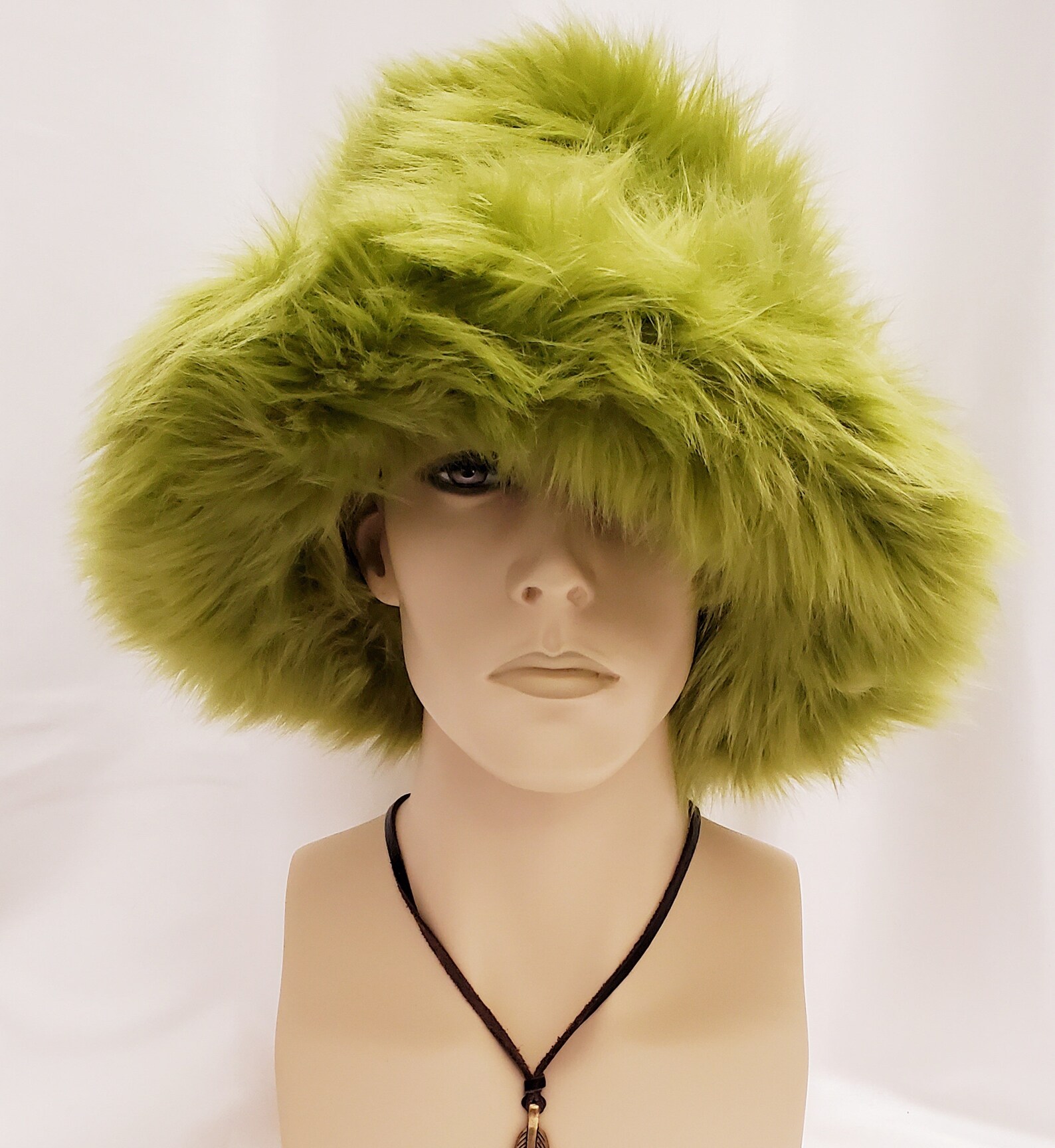Moss Green Faux Fur Bucket Hat / Floppy Hat / Festival Hat / Fuzzy Fur ...