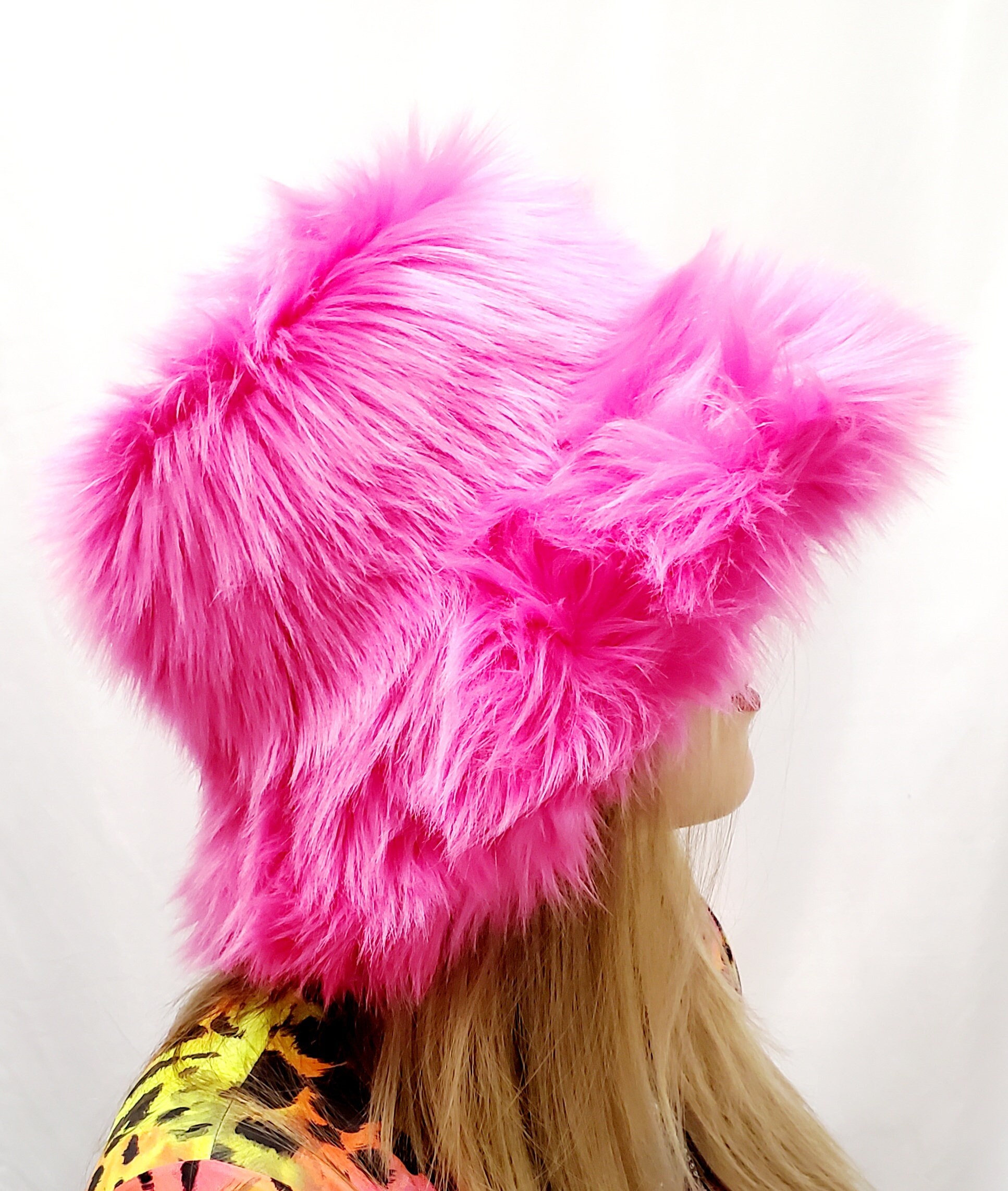 Fuchsia Faux Fur Bucket Hat / Bright Pink Shag Hat / Festival Hat ...
