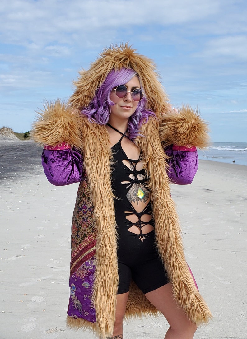 The Purple Mongolian Faux Fur Patchwork Brocade Reversible - Etsy