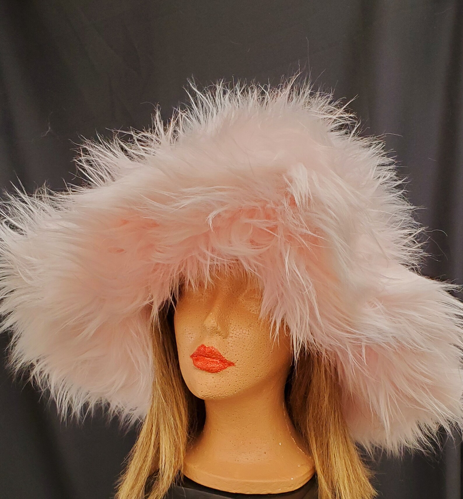 Custom Oversized PAMELA Pastel Pink Faux Fur Hat / Floppy Hat - Etsy