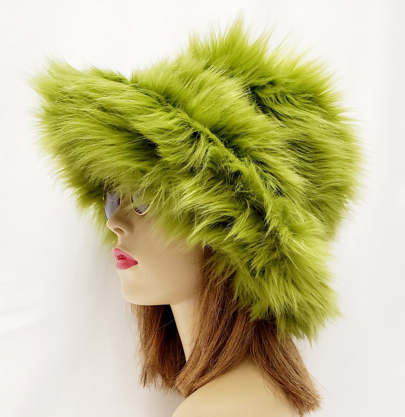 Moss Green Faux Fur Bucket Hat / Floppy Hat / Festival Hat / Fuzzy Fur ...