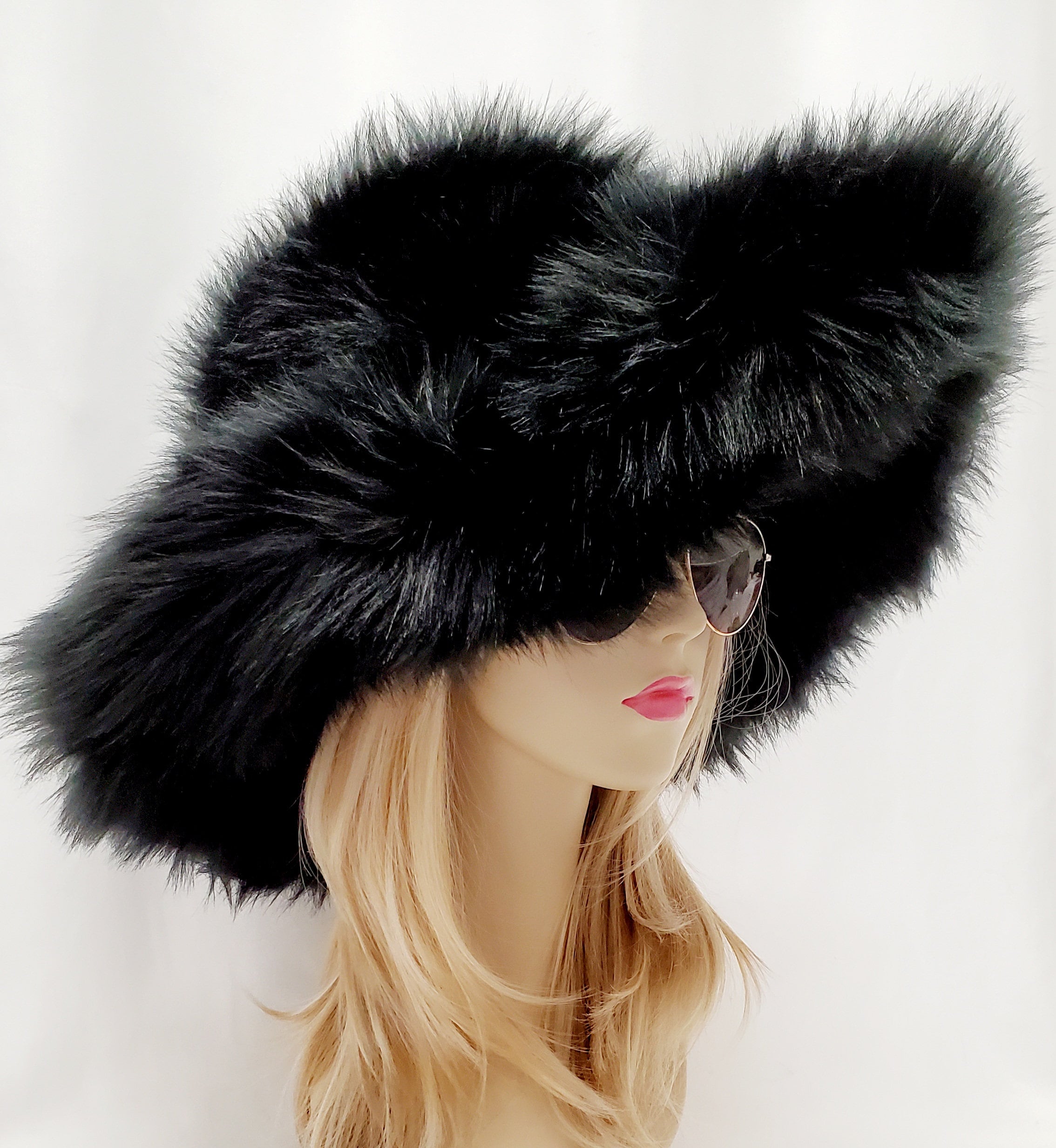 The Custom Black OVERSIZED Faux Fur Festival Hat / Big Brim - Etsy