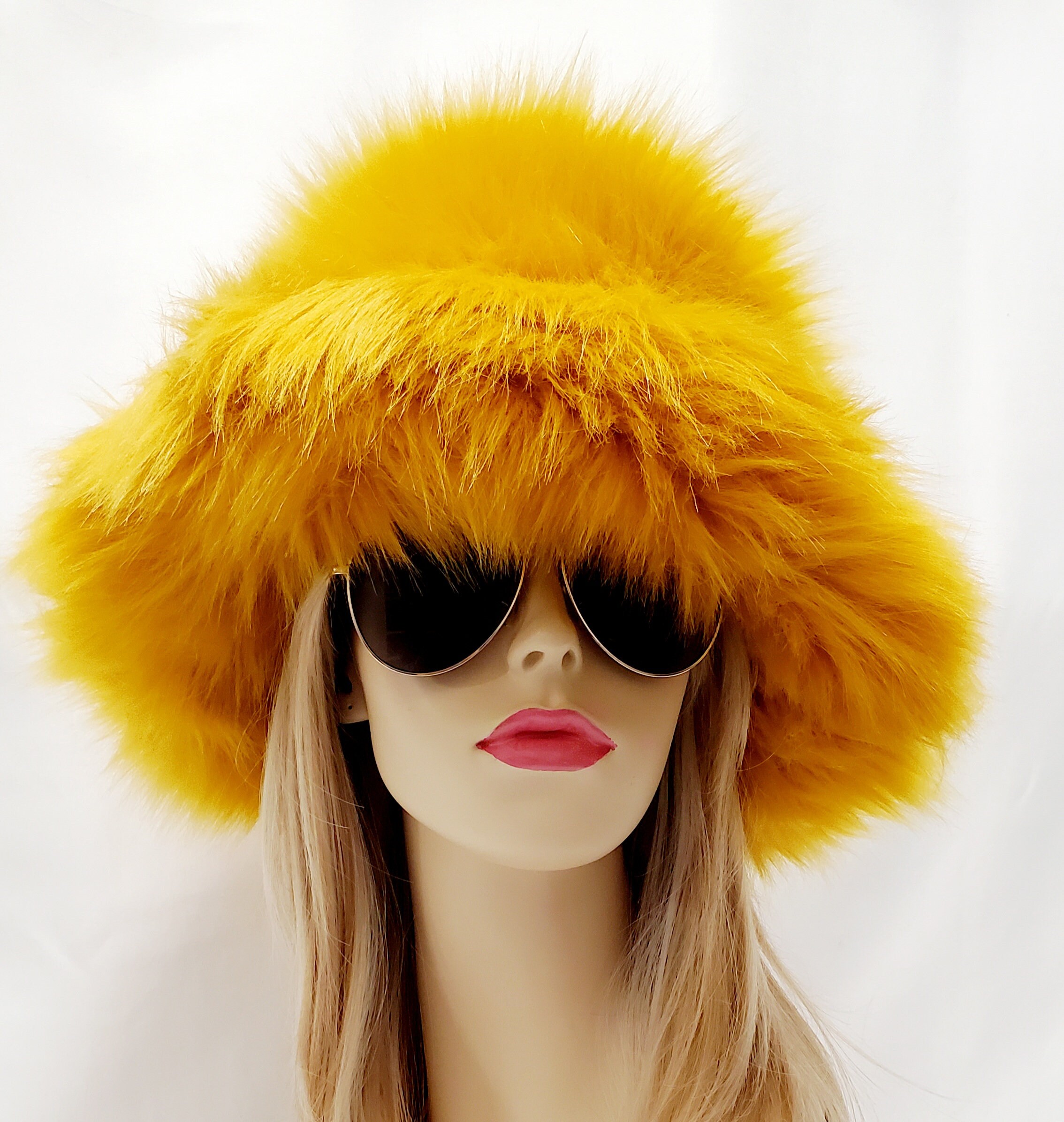 Saffron Faux Fur Bucket Hat / Floppy Hat / Festival Hat / Fuzzy Fur Hat ...