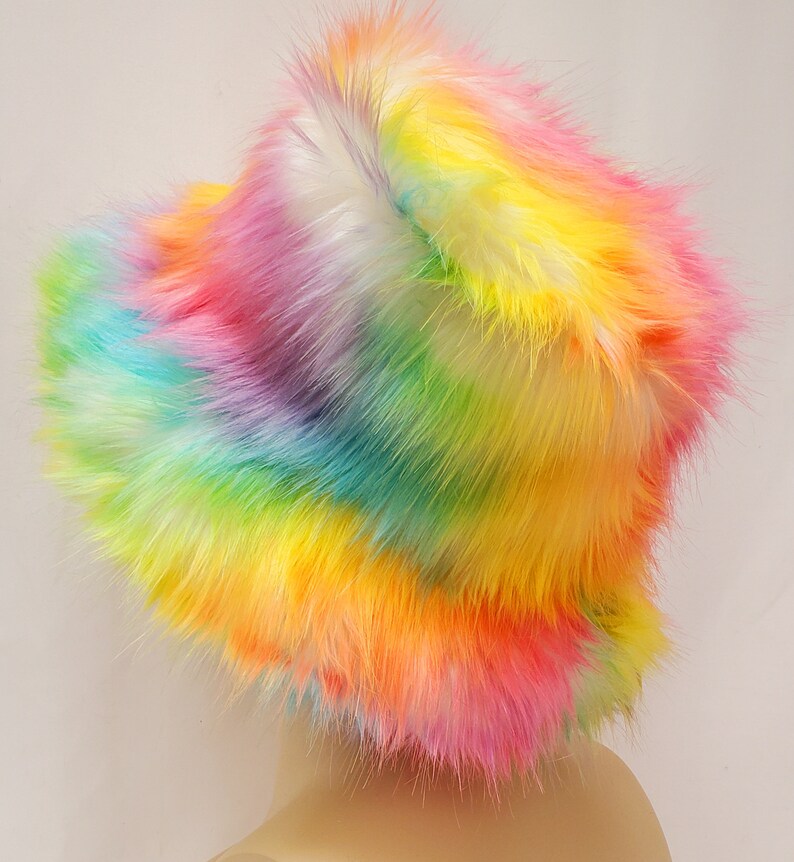 Sorbet Rainbow Wave Faux Fur Bucket Hat / Floppy Hat / Festival Hat ...
