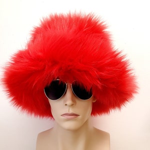 Flame Red Faux Fur Bucket Hat / Floppy Hat / Festival Hat / Fuzzy Fur ...