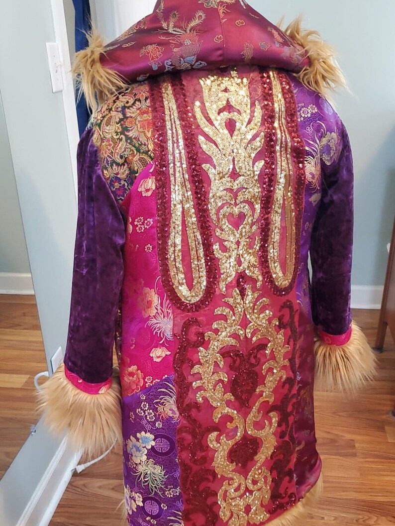 The Purple Mongolian Faux Fur Patchwork Brocade Reversible - Etsy