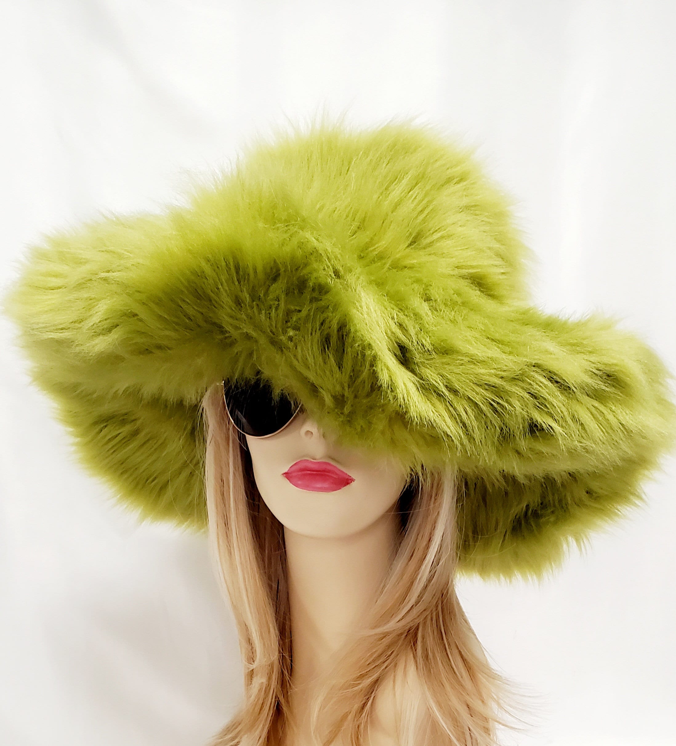 Custom OVERSIZED Moss Green Faux Fur Festival Hat / Floppy Hat / Fuzzy ...