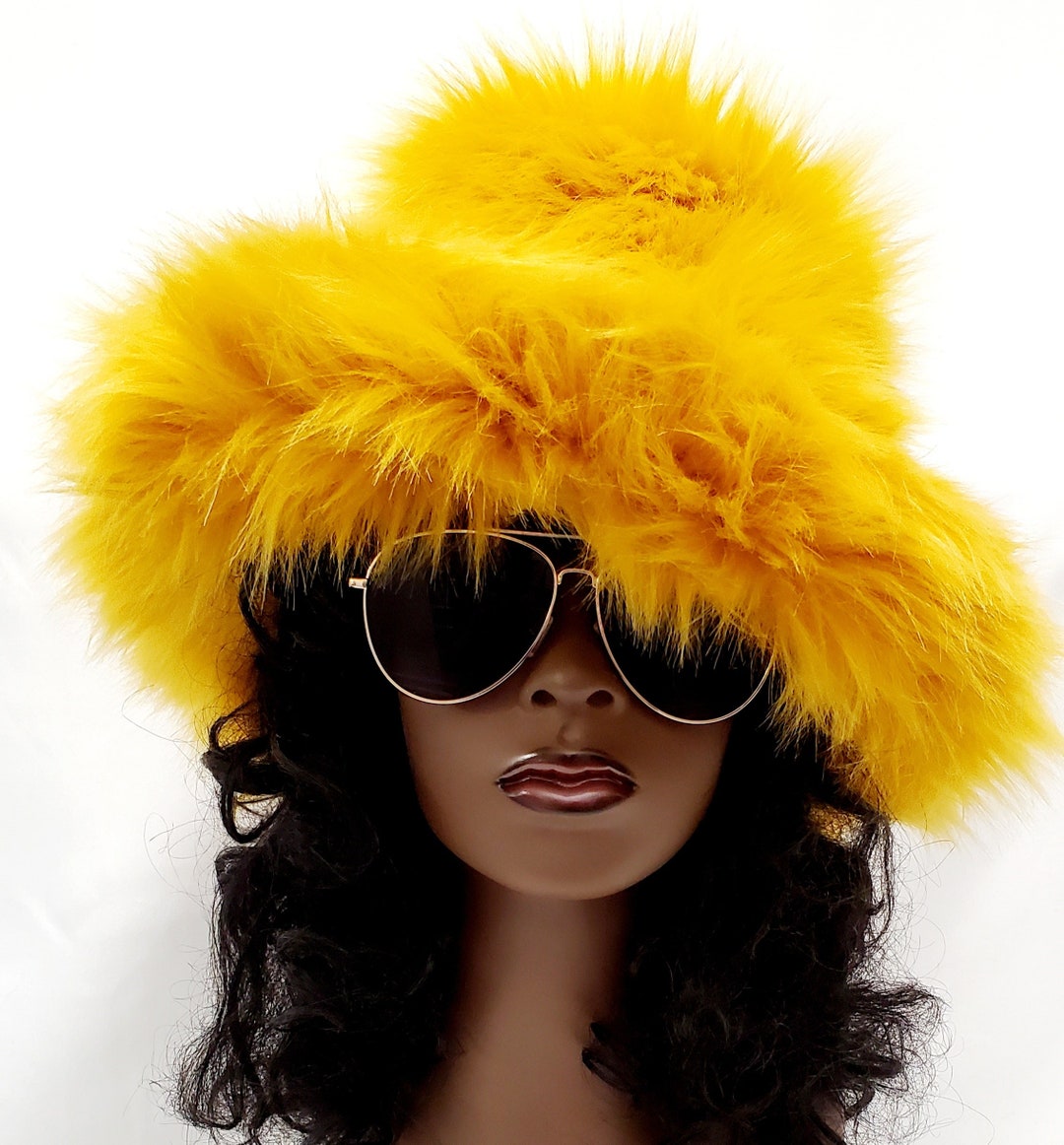 Saffron Faux Fur Bucket Hat / Floppy Hat / Festival Hat / Fuzzy Fur Hat ...