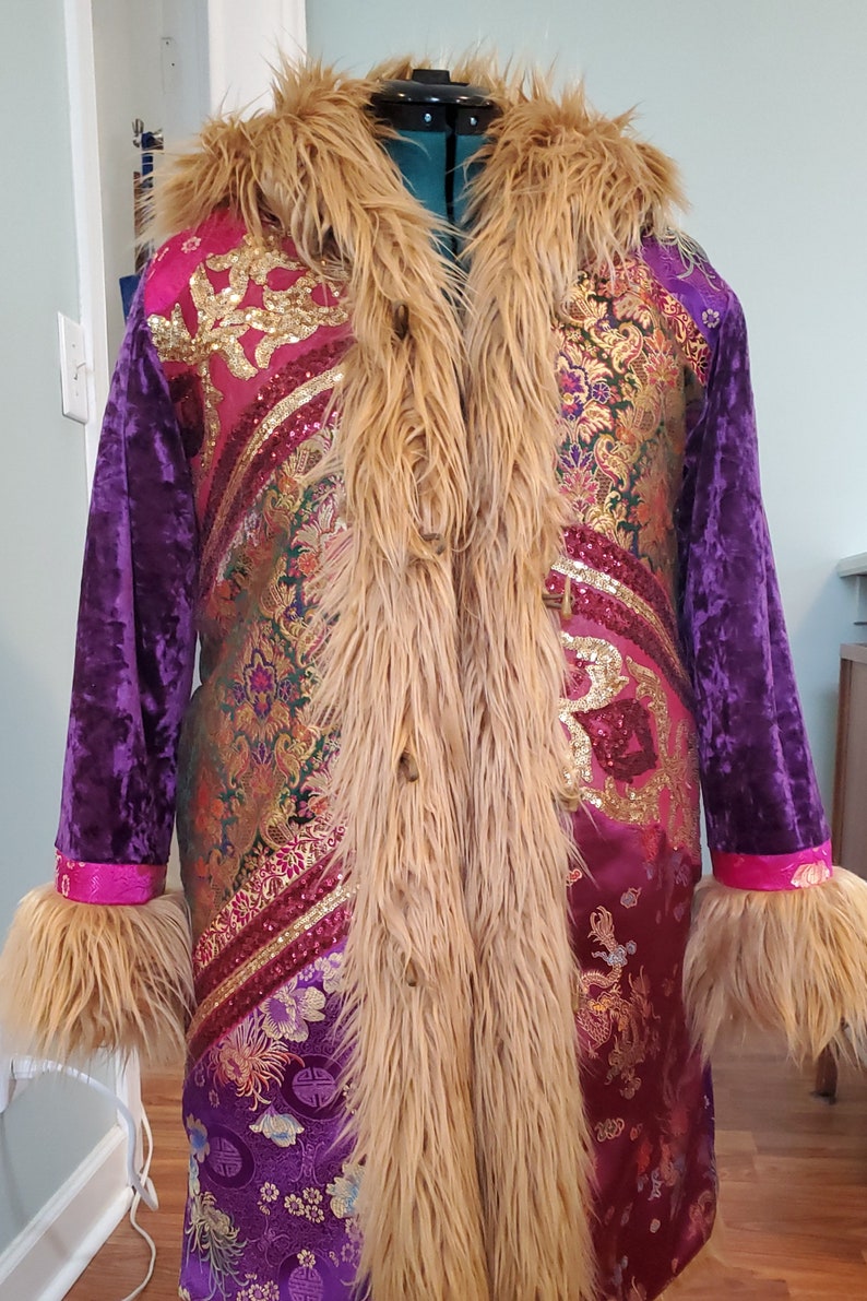 The Purple Mongolian Faux Fur Patchwork Brocade Reversible - Etsy