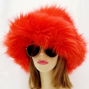 Flame Red Faux Fur Bucket Hat / Floppy Hat / Festival Hat / Fuzzy Fur ...