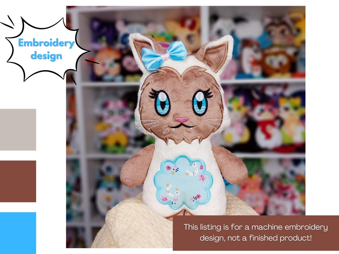 Siamese Cat Mellow Stuffed Toy Machine Embroidery Pattern - PDF Digital ...