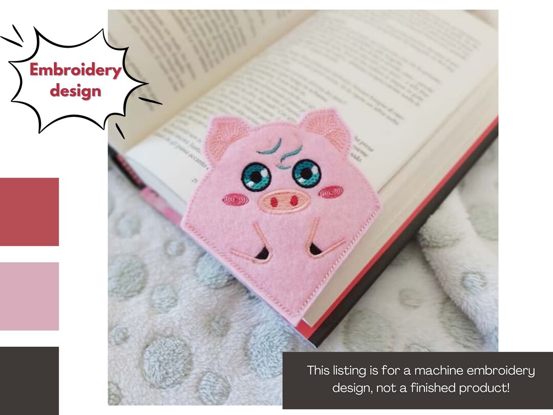 Peggy Pig Corner Felt Bookmark - ITH Machine Embroidery Project Design ...