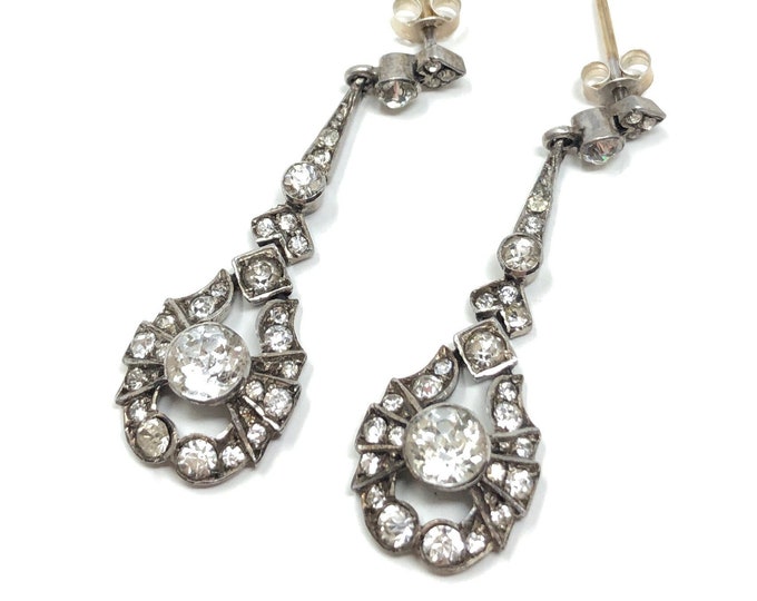 1920s Art Deco Paste Vintage Geometric Design Drop Earrings - Etsy