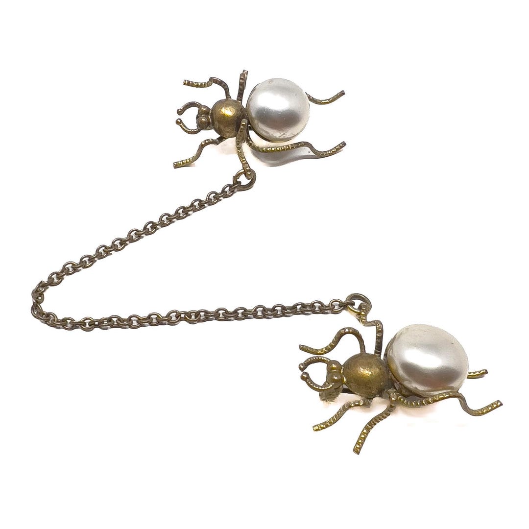 Vintage Bug Collar Pins 1940s Brass and Faux Pearl - Etsy