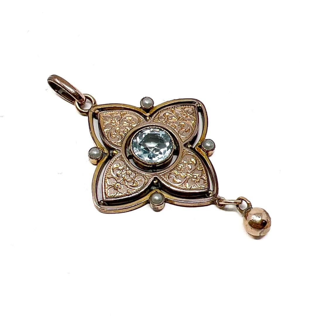 Edwardian Rolled Gold Pendant C.1900 Antique Blue Glass - Etsy