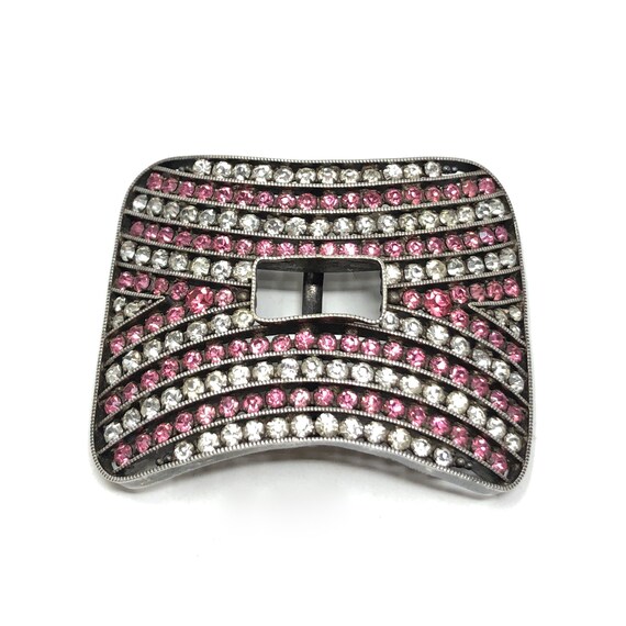 1920s Art Deco Pink Paste Vintage Striped Buckle - Gem