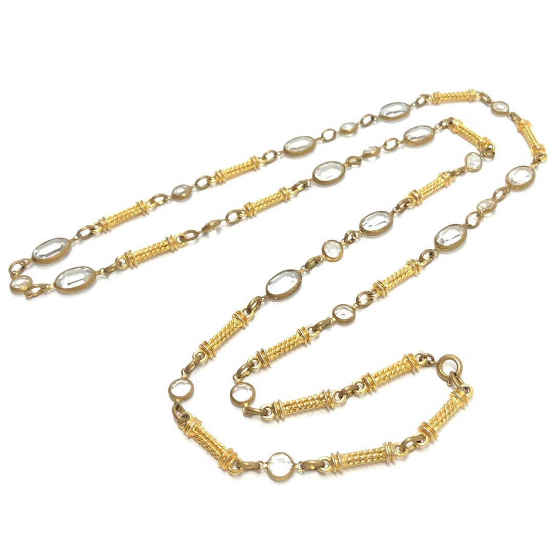 1980s Gold Plate and Crystal Vintage Bar Chain Necklace - Etsy