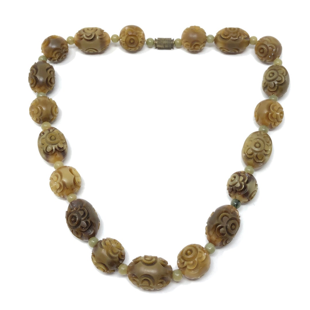 1930s Carved Celluloid Bead Vintage Necklace - Etsy