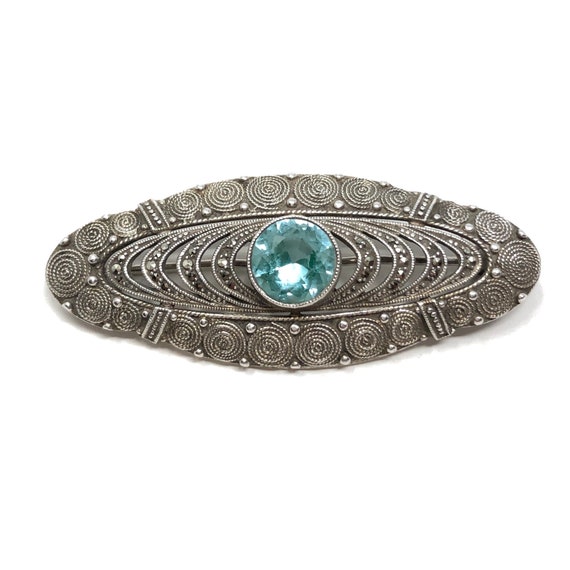 Theodor Fahrner Art Deco Silver Filigree and Aquamarine Crystal Vintage Brooch Etsy