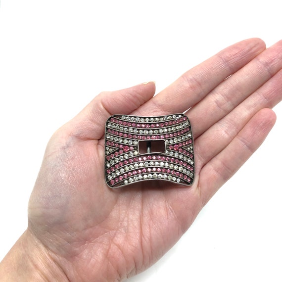 1920s Art Deco Pink Paste Vintage Striped Buckle - Gem